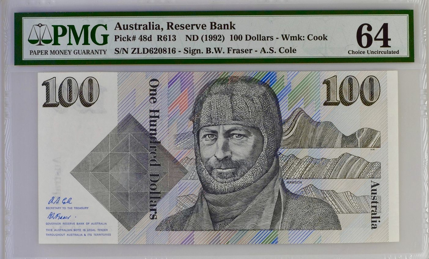Australia 100 Dollars 1992 Last Prefix and Signature. PMG 64 | MA-Shops