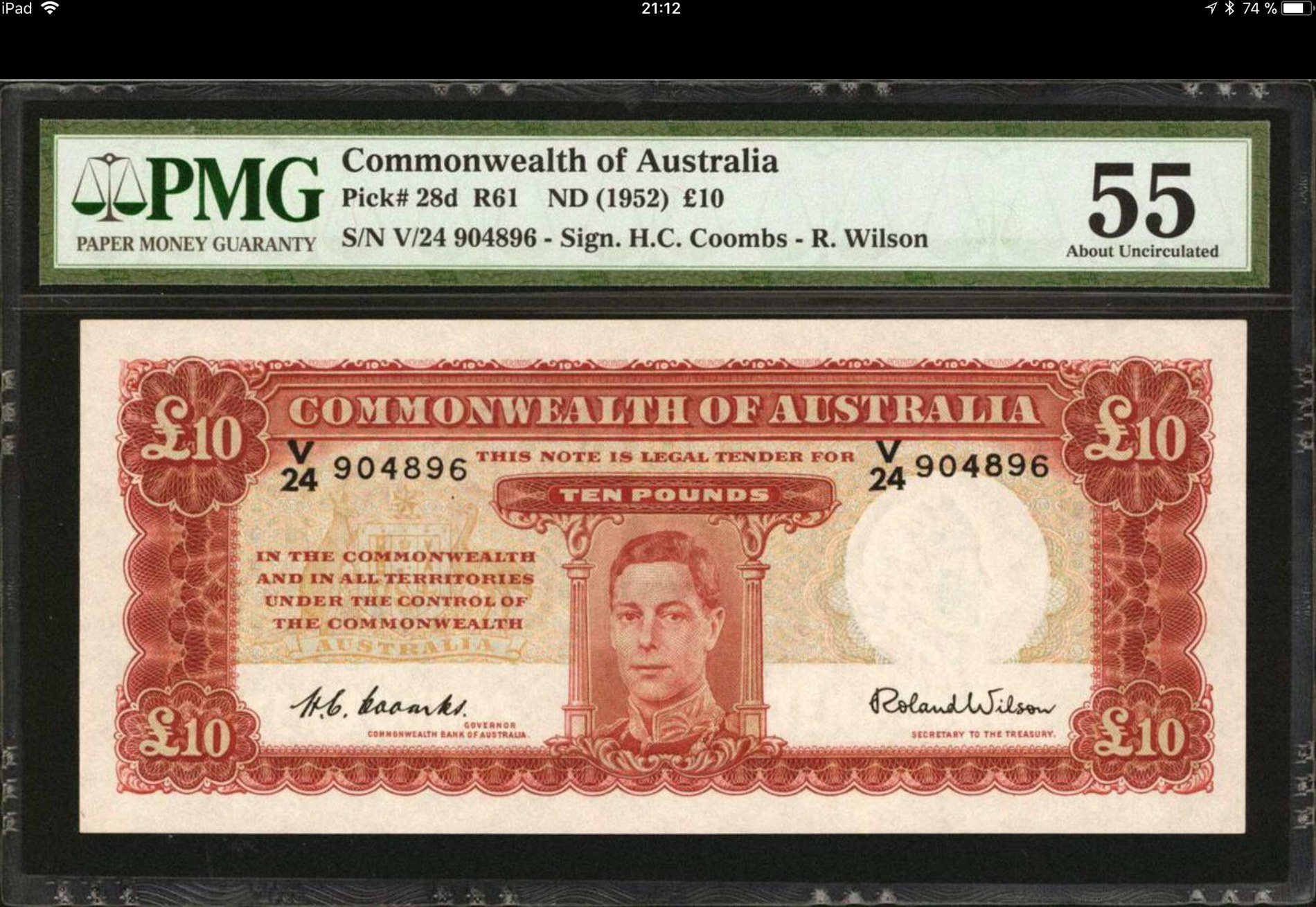 Australia 10 Pounds 1952 Fantástic Pair!! Last Signature and prefix ...