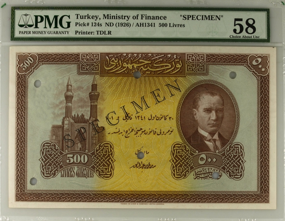 Turkey 500 Livres 1926 Very Scarce. Only 4 better PMG 58 | MA-Shops