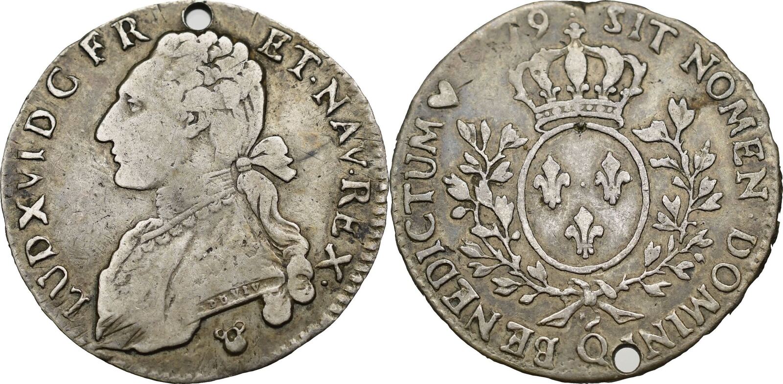 France 1/2 Ecu Louis XVI 1779 Q Troué VF | MA-Shops