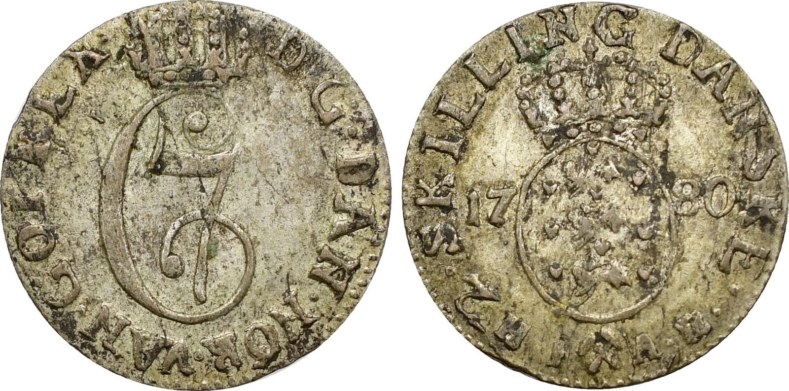 Norvège 2 Shilling 1780 Christian VII F+ | MA-Shops