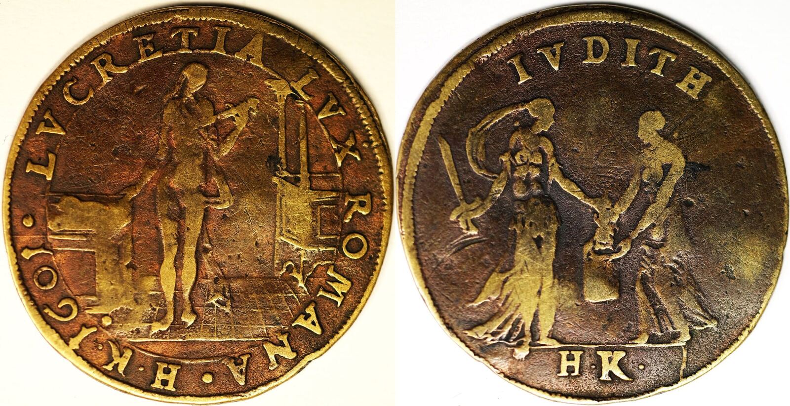 Nuremberg Jeton 1601 Lucretia / Assyrian general Holofernes -By Hans ...