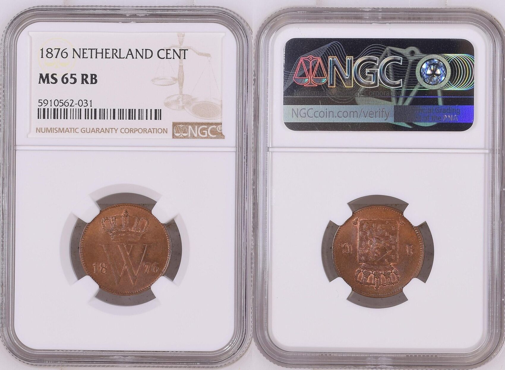 NETHERLAND CENT 1876 - TOP POP NGC MS 65 RB | MA-Shops