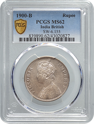 British East India 1900 Bombay 1 rupee 1900B Victoria British India PCGS MS 62 Vrijwel UNC MA Shops