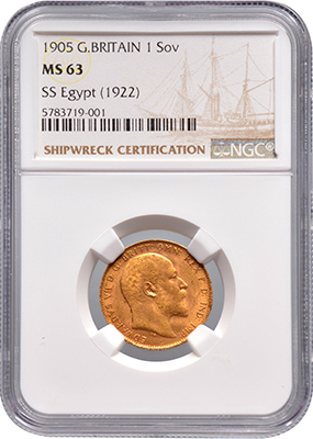 1 sovereign Great Britain 1905 – SS Egypt NGC Shipwreck graded | MA-Shops