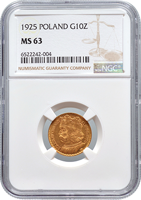 10 Zloty 1925 Poland '900 year kingdom' NGC MS63 UNC | MA-Shops