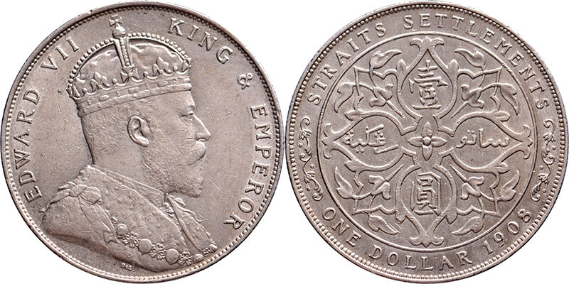 1 dollar 1908 Edward VII Straits Settlements EF | MA-Shops