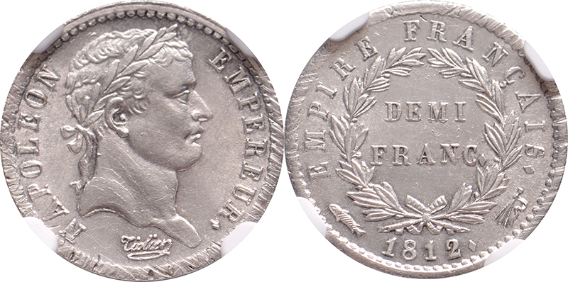 The Netherlands 1812 Utrecht 1/2 franc 1812U Napoleon I NGC MS 62 Vrijwel BU | MA-Shops