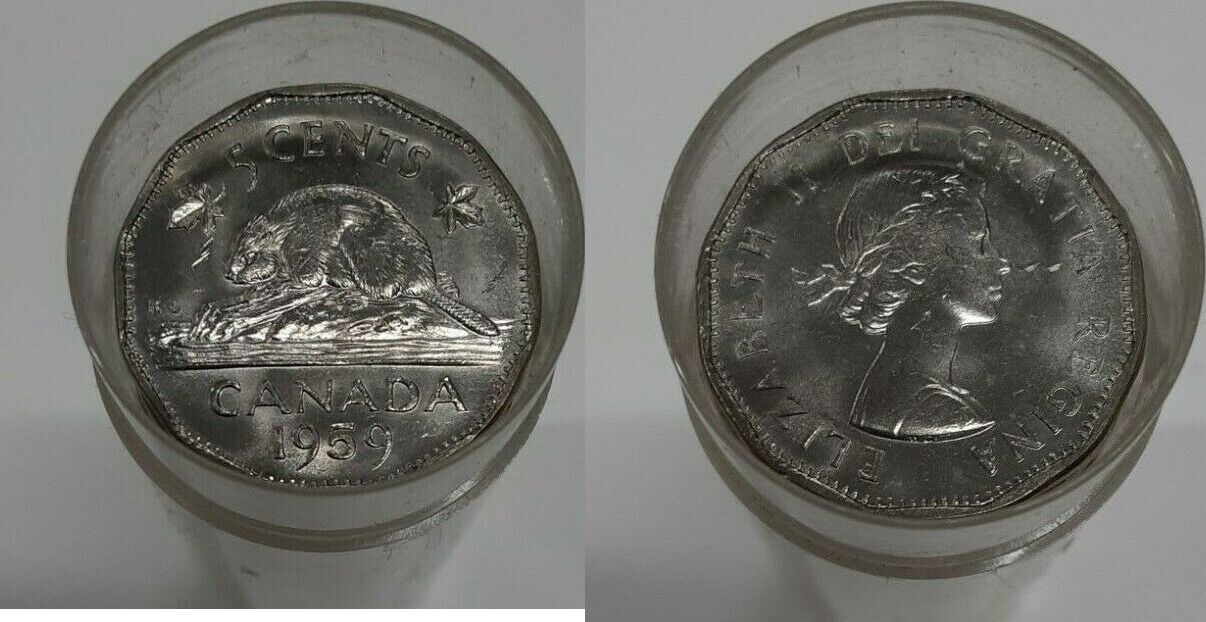 5 Cents 1959 Canada BU Roll Of Nickels 40 Coins Total UNC MA Shops 5 Cents 1959 Canada BU Roll Of Nickels 40 Coins Total UNC MA Shops