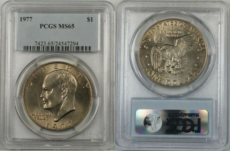 USA $1 Coin 1977 Eisenhower Ike Dollar PCGS MS65 (BR-37 G) | MA-Shops