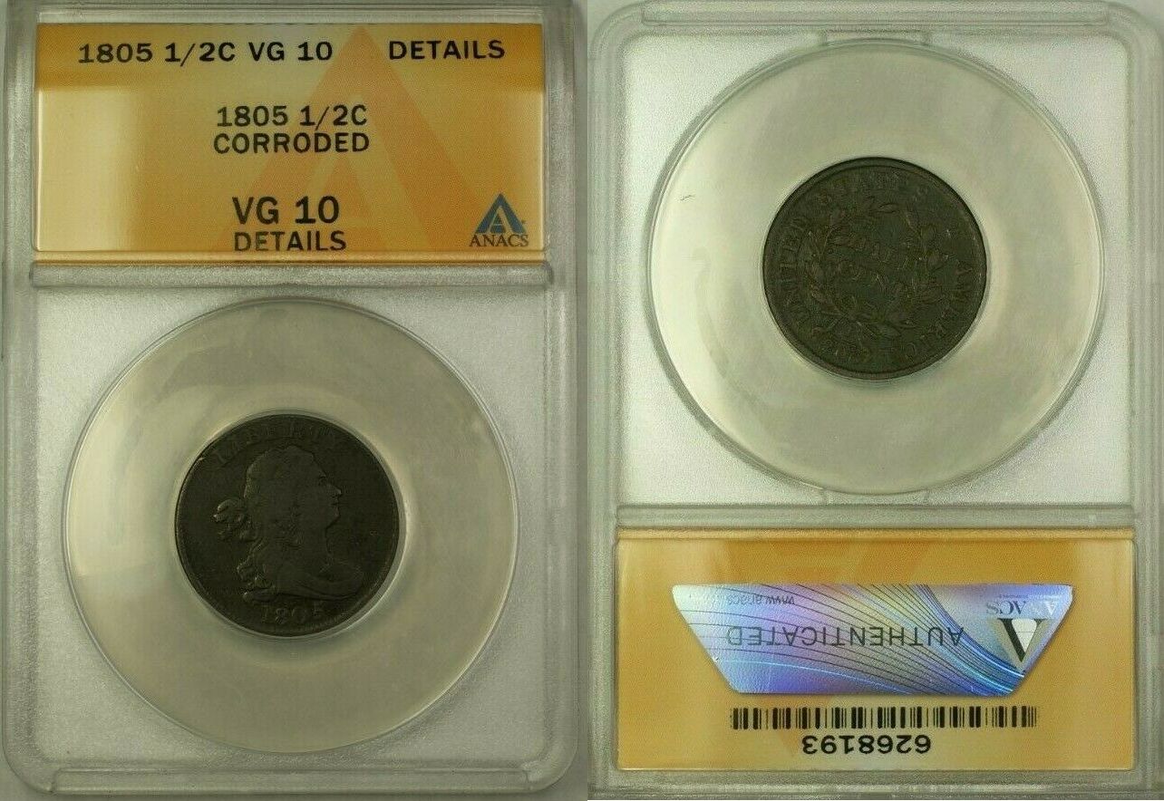 USA 1803 Draped Bust 1/2c Coin ANACS VF-30 Details Corroded (ANACS ...