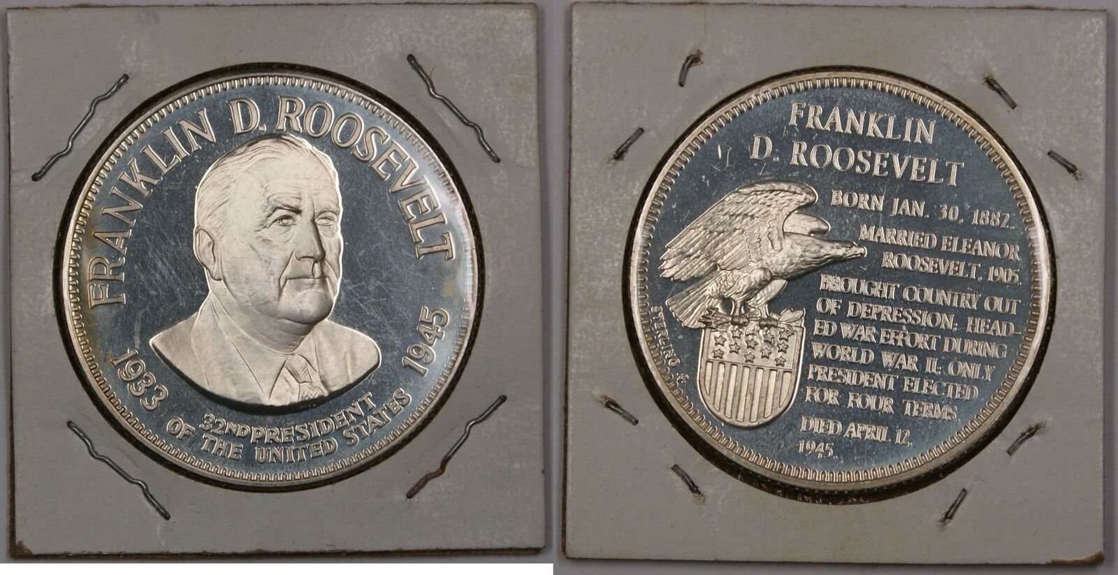 Exonumia Medal Franklin D Roosevelt FDR Proof Silver With Information ...