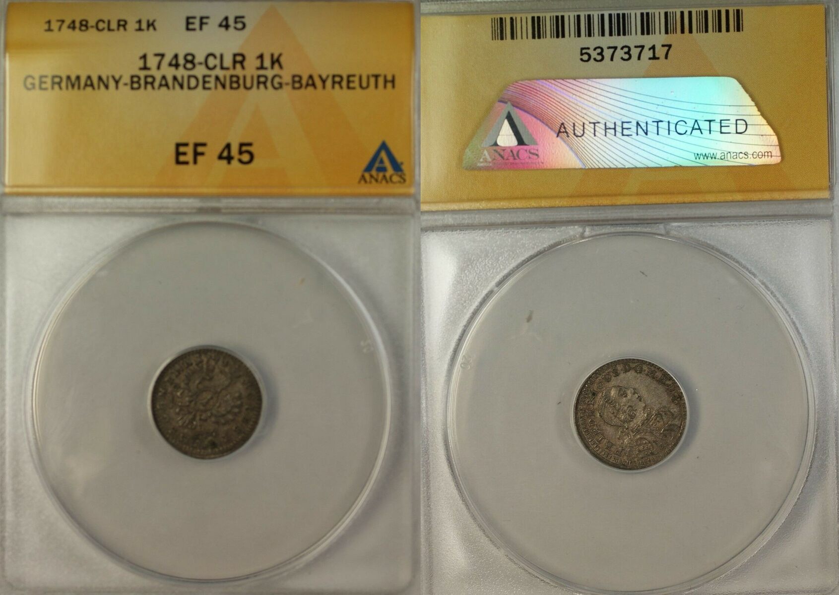 Weltmünzen 1748 Germany-Brandenburg-Bayreuth 1K Small Silver Coin ANACS ...