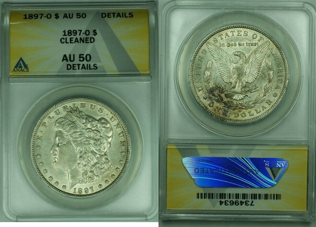 USA 1897-O Morgan Silver Dollar S$1 ANACS AU-50 Details Cleaned (38) ANACS AU-50 Details-Cleaned ...