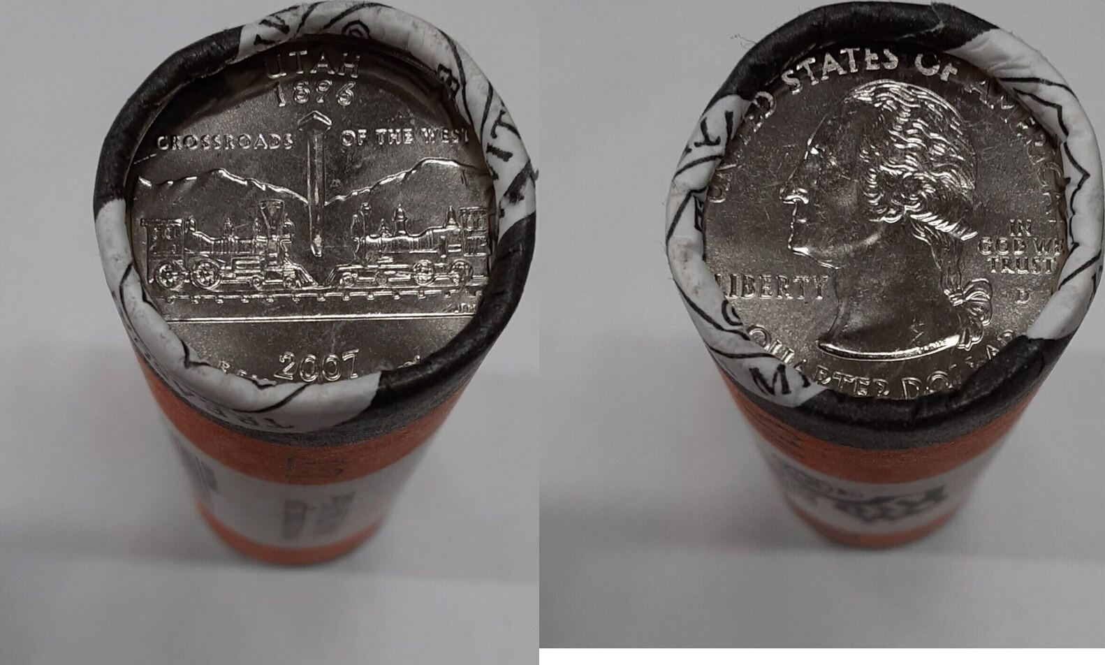 USA Quarter 2007-D Utah State BU Roll- 40 Coins-in OBW/Tubes Utah D ...