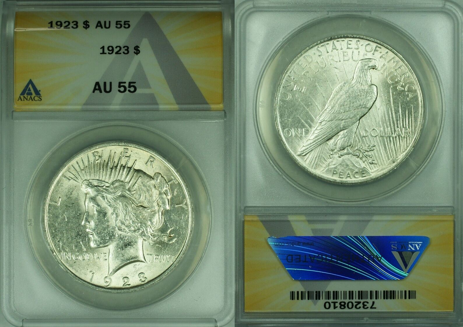 USA Dollar 1923 Peace Silver S$1 ANACS AU-55 (45B) | MA-Shops