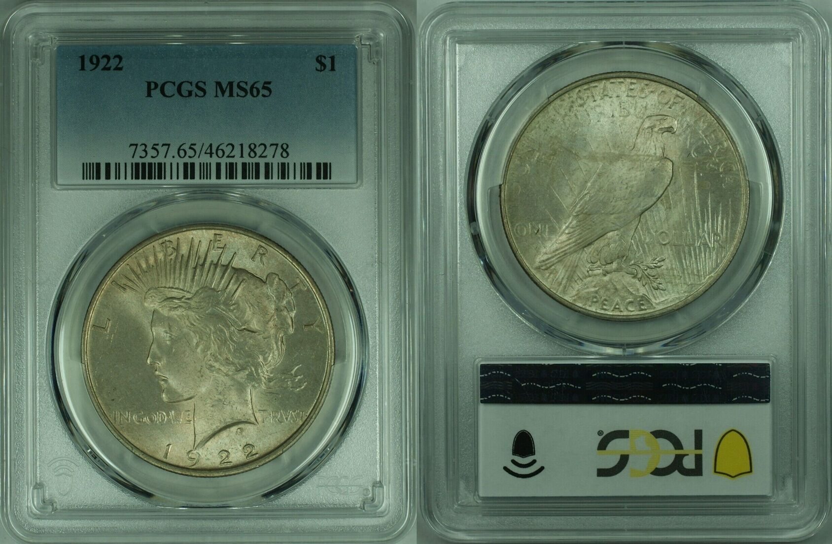 USA Dollar 1922 Peace Silver S$1 PCGS MS-65 w/Light Toning (47) PCGS MS ...