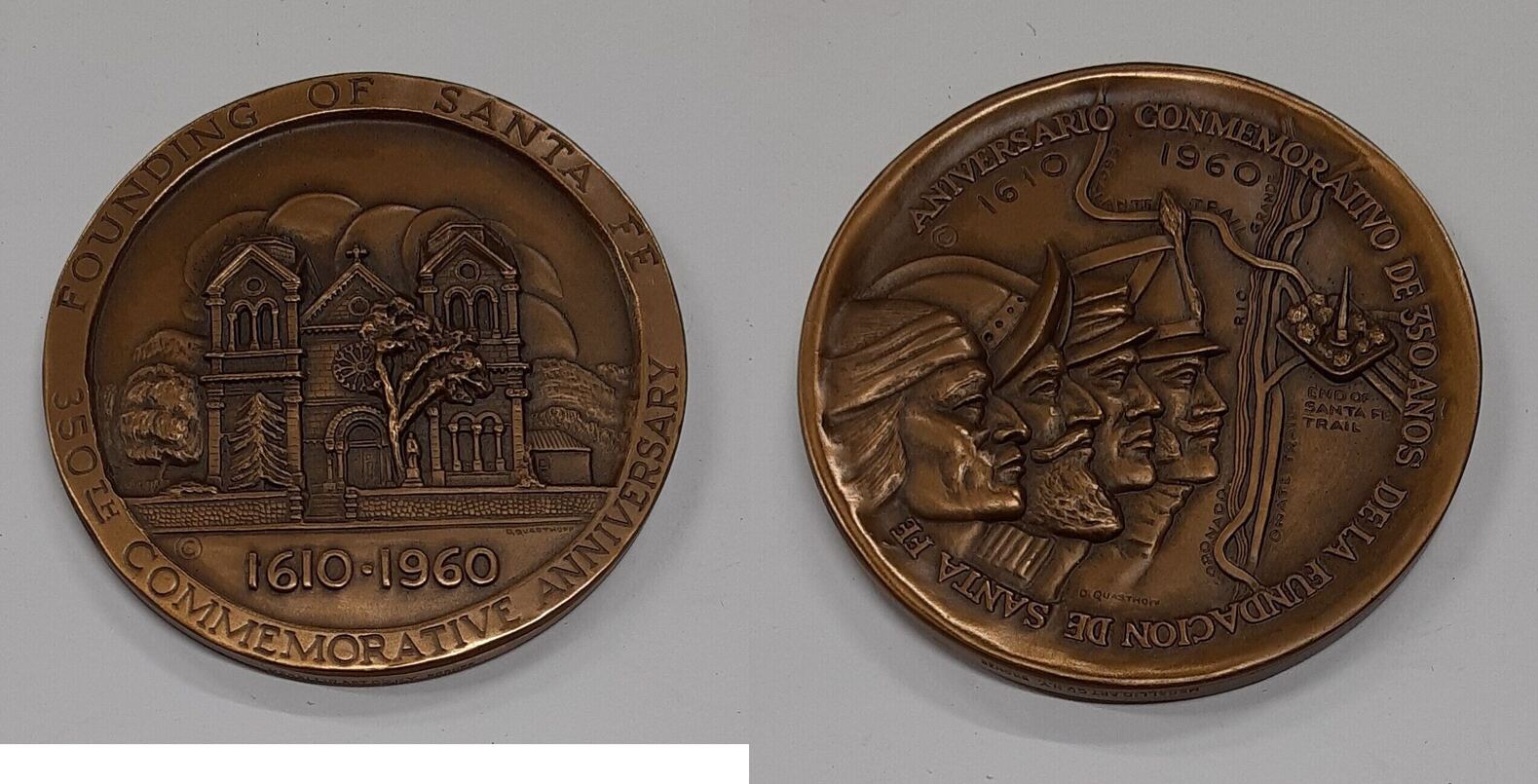 Exonumia Bronze Medal 350th Anniversary Founding of Santa Fe, NM 1960 ...