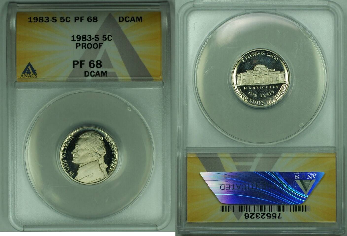 USA Jefferson Nickel 1983-S Proof 5C ANACS PR 68 DCAM (18) | MA-Shops