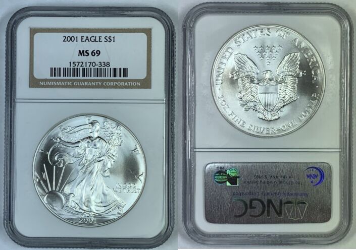 USA $1 Eagle 2001 American Silver Coin NGC MS 69 (5) | MA-Shops