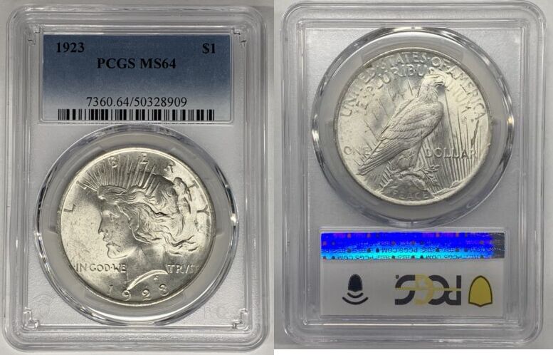 USA Dollar 1923 Peace Silver Coin PCGS MS 64 (10) H | MA-Shops