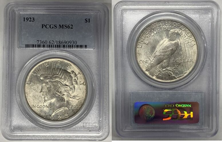 USA Dollar 1923 Peace Silver Coin PCGS MS 62 (49) M | MA-Shops