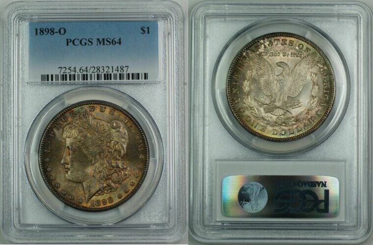 USA Dollar 1898-O Morgan Silver Coin $1 PCGS MS-64 *Toned* | MA-Shops