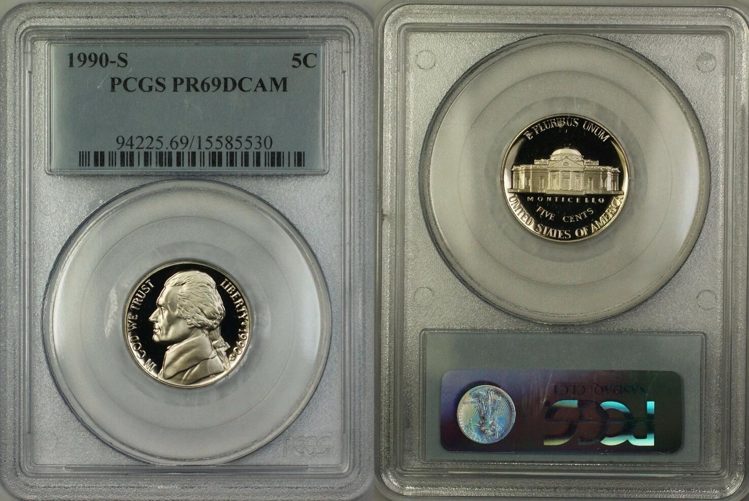 USA Jefferson Nickel 1990-S Proof 5c Coin PCGS PR-69 DCAM Deep Cameo | MA-Shops