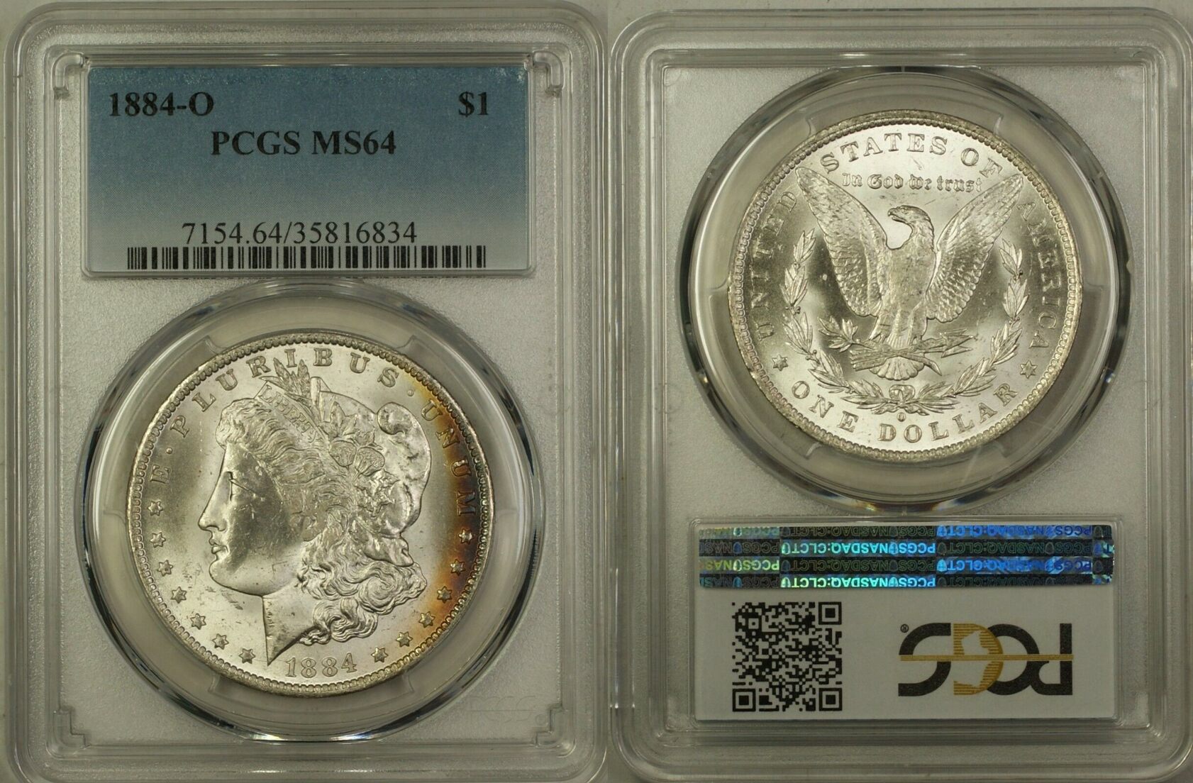 $1 Coin 1884-O Morgan Silver Dollar PCGS MS-64 Lightly Toned Rim (5D) | MA-Shops