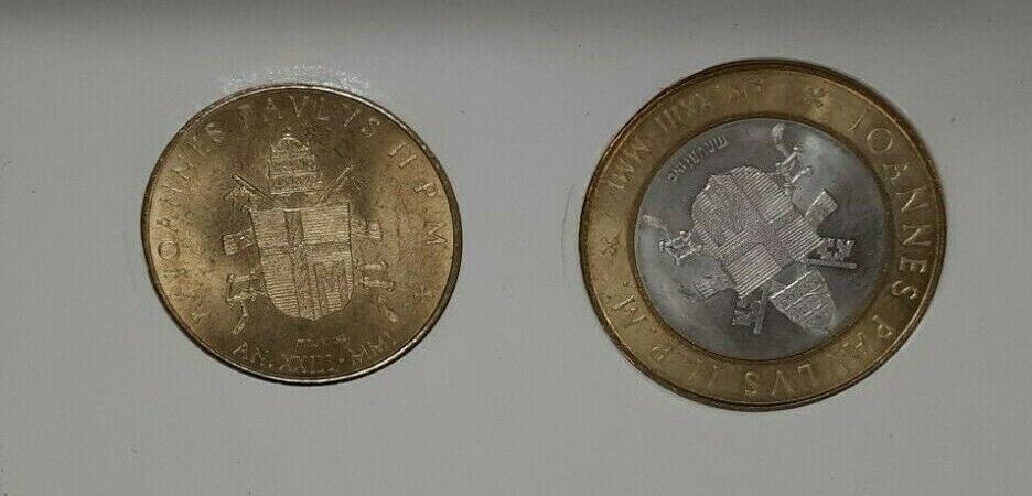 Weltmünzen Vatican City 2 Piece UNC Souvenir Set - Pope John Paul II in Original Card Including ...