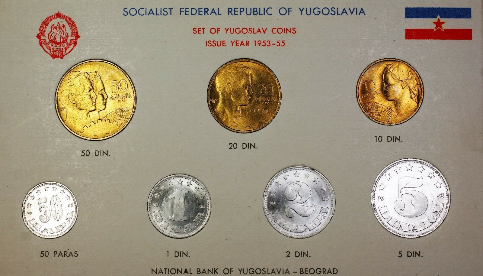 Weltmünzen 1953-5 Socialist Federal Republic of Yugoslavia 7 Coin BU ...