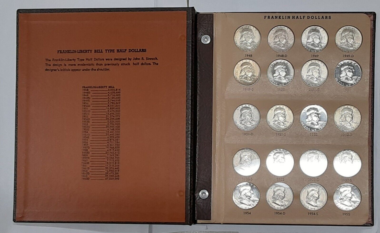 USA Half Dollar Complete Franklin Silver Set in BU/Proofs in Dansco ...