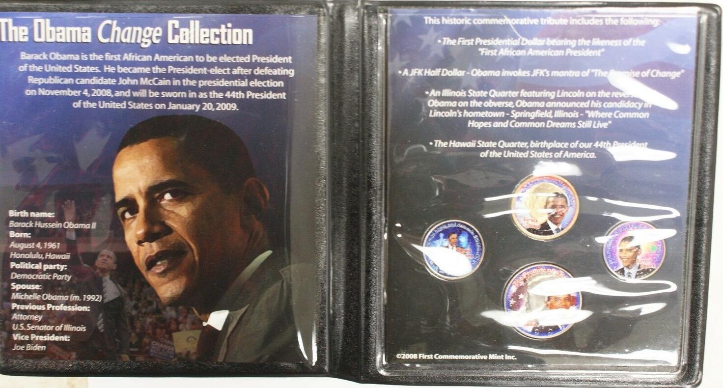 USA The Obama Change Collection Four Colorized Coins Total w/$1, 50C ...