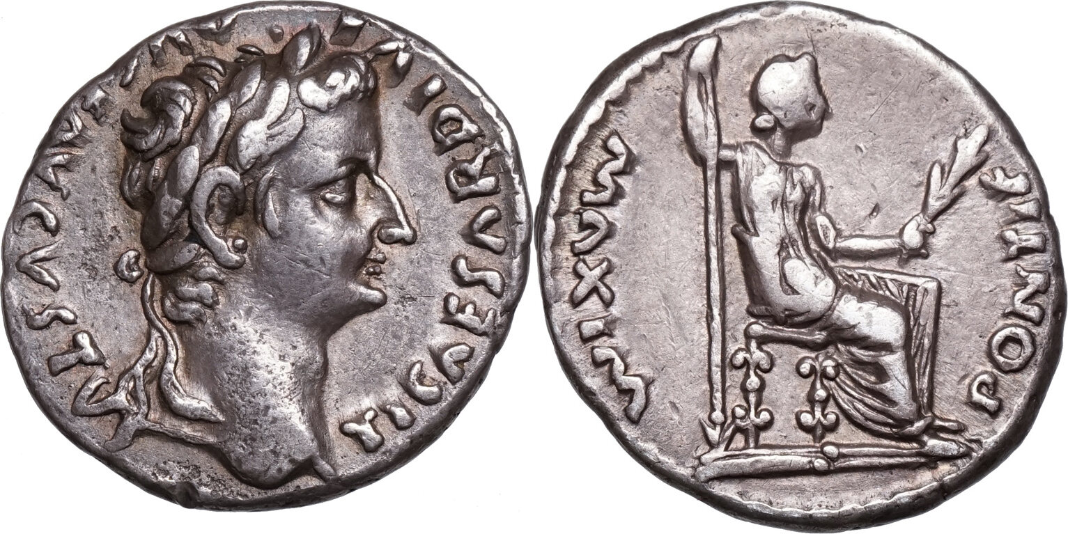 Tiberius, "TRIBUTE PENNY" AR Denar (14-37) Lugdunum, Livia mit Zweig VF ...