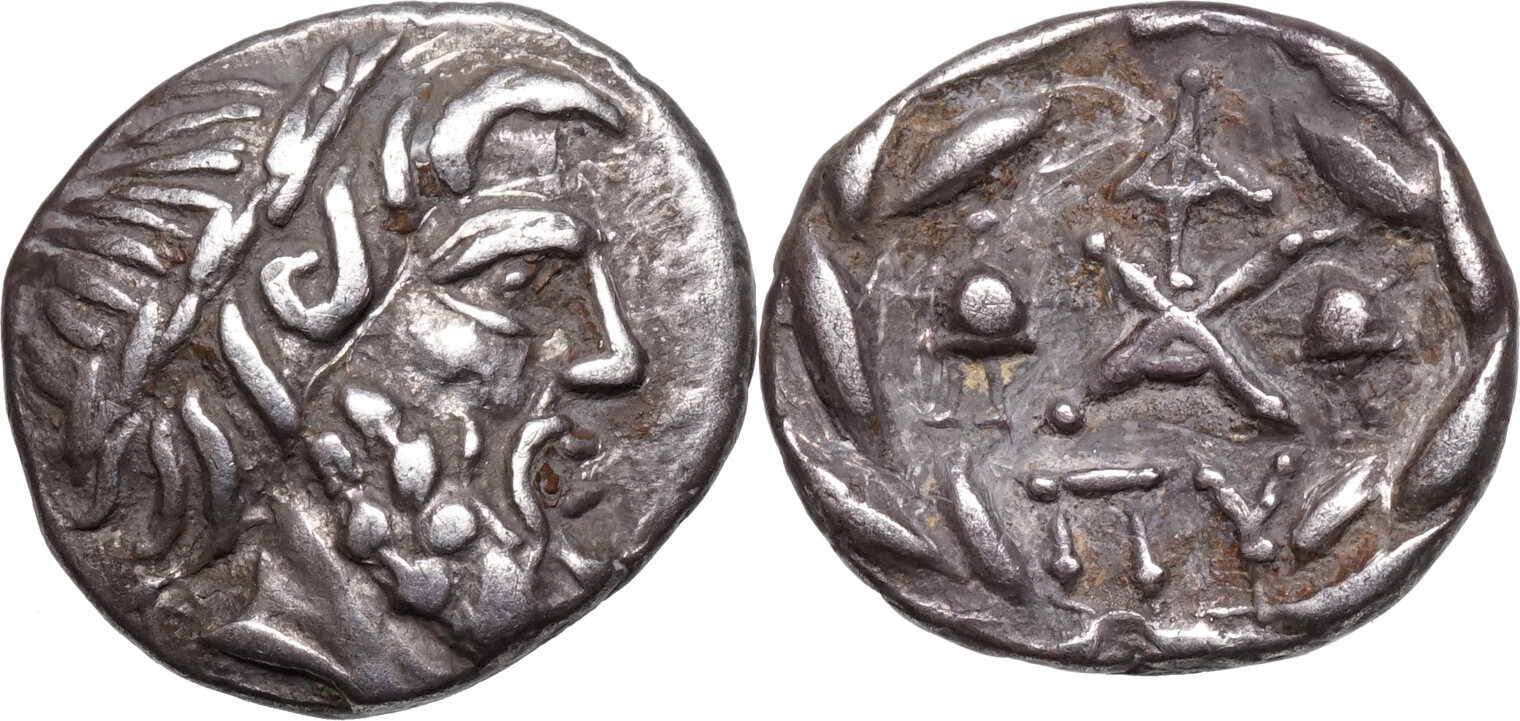 SPARTA!, Lakonien, Lacedaemon AR Triobol (~85 BCE) Zwei PILOI, Zeus ...