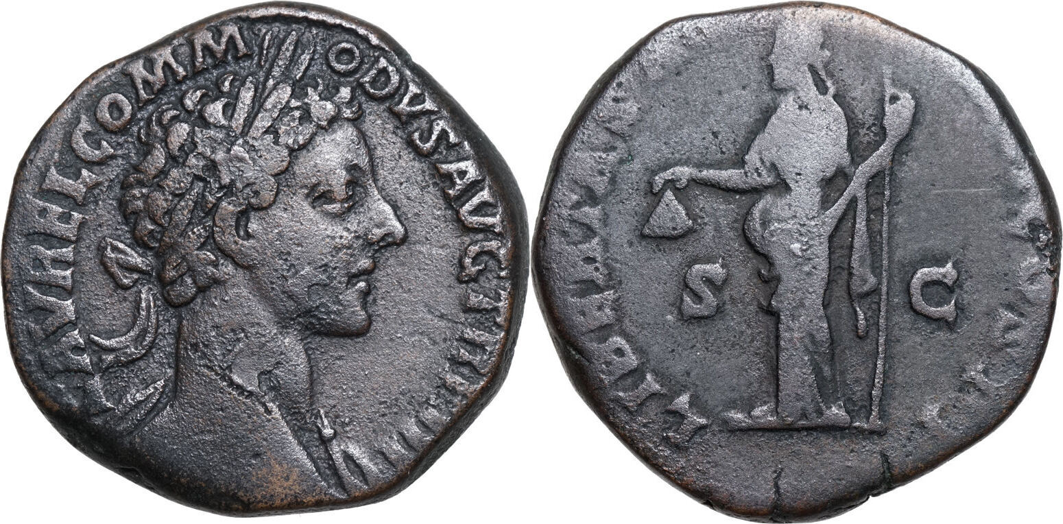 Commodus (177-192) AE Sesterz Rom, LIBERTAS hält Pileus und Stab VF ...