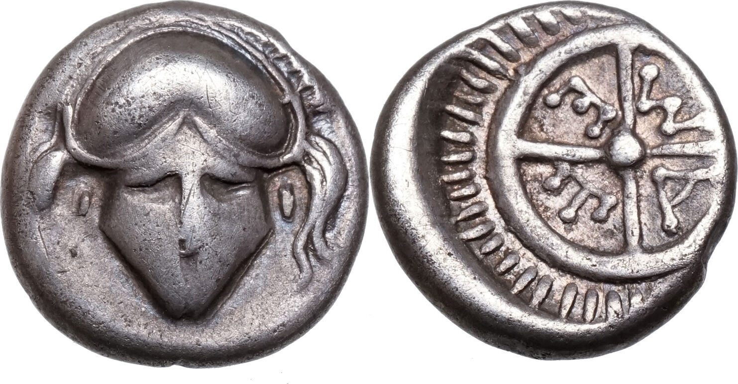 Thrakien, MESEMBRIA AR Diobol (~ 420-320 BCE) Korinthischer Helm, META ...