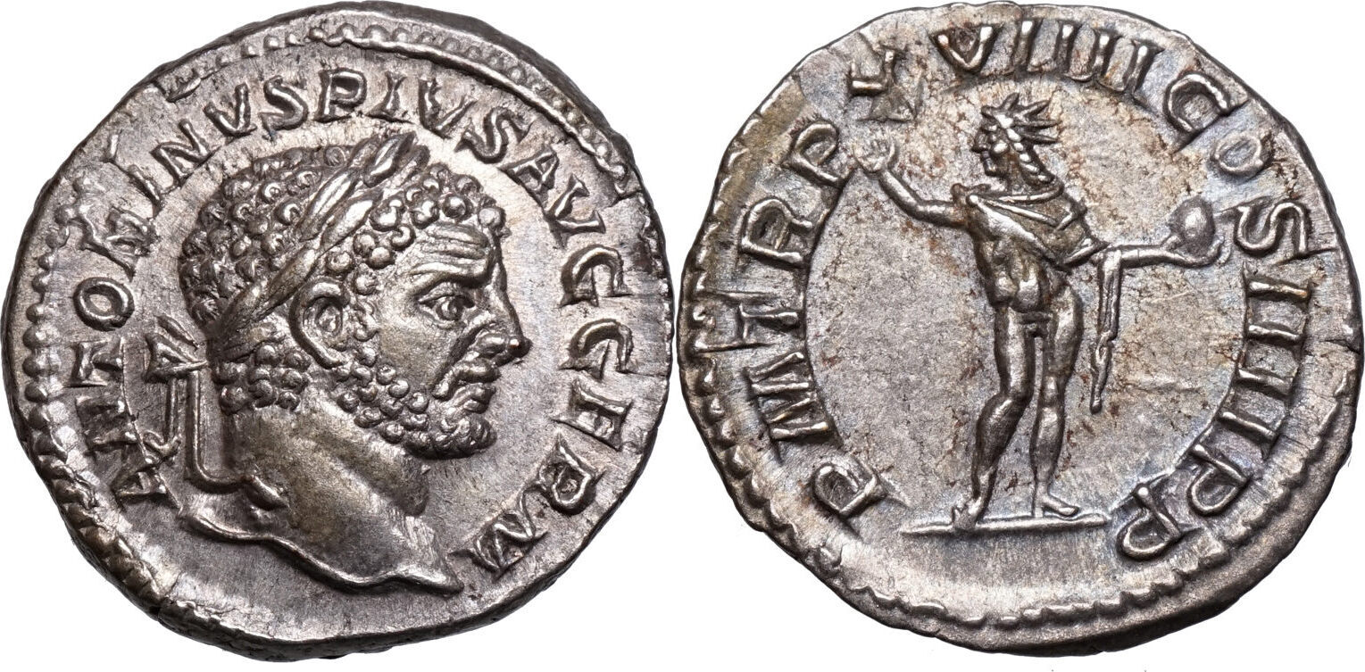Caracalla (198-217) AR Denar Rom, SOL mit Globus, Ex. SALTON Collection ...