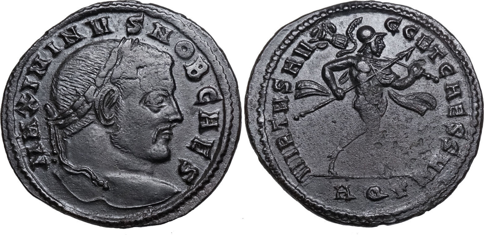 Maximinus II. (Caesar 305-309) Æ Follis Aquileia, 305-306. MARS mit ...