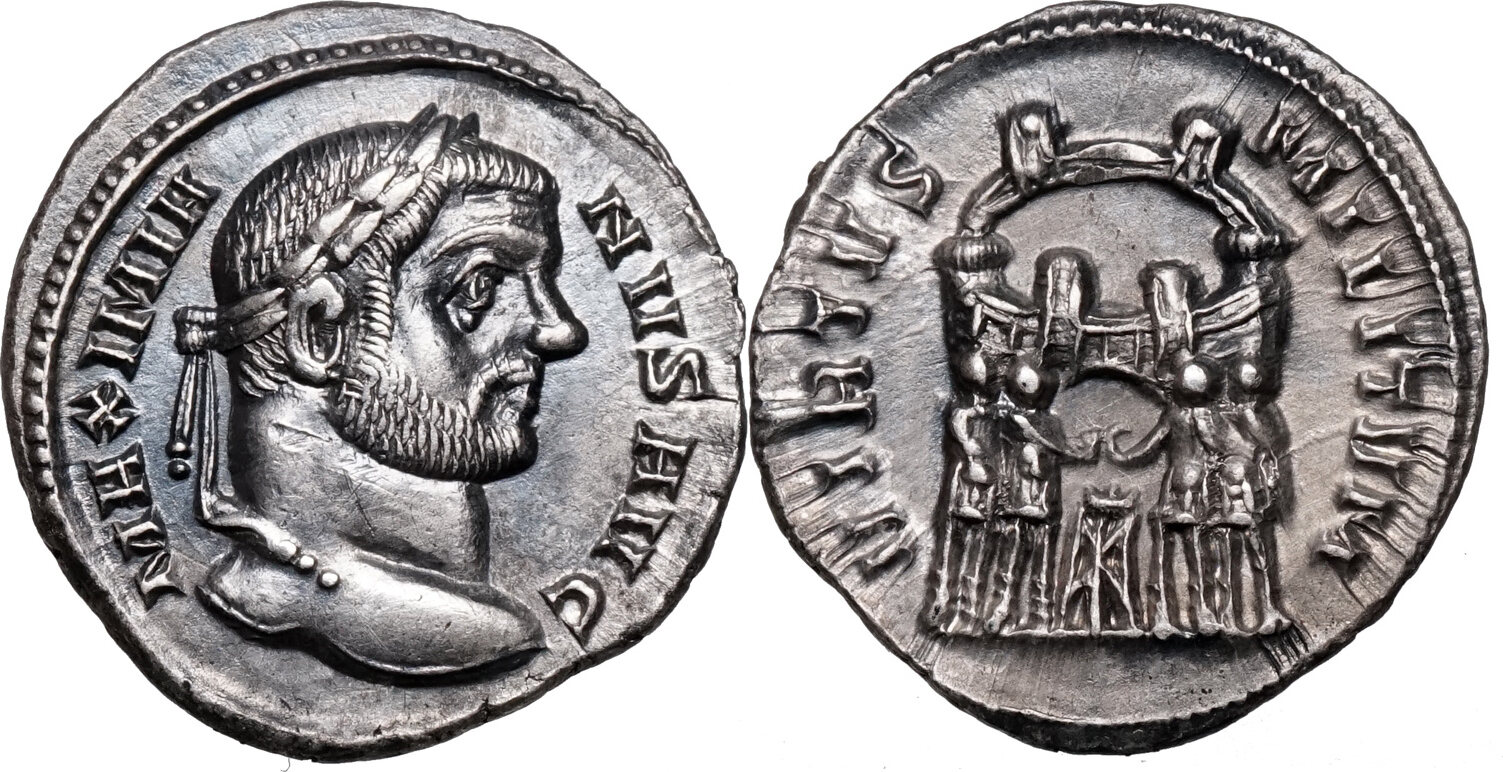 Maximianus Herculius (286-305) AR Argenteus Ticinum, vier KAISER ...