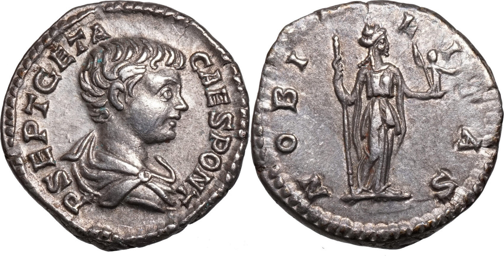 Geta (Caesar, 198-209) AR Denar Rom, NOBILITAS mit Palladium, leichte ...