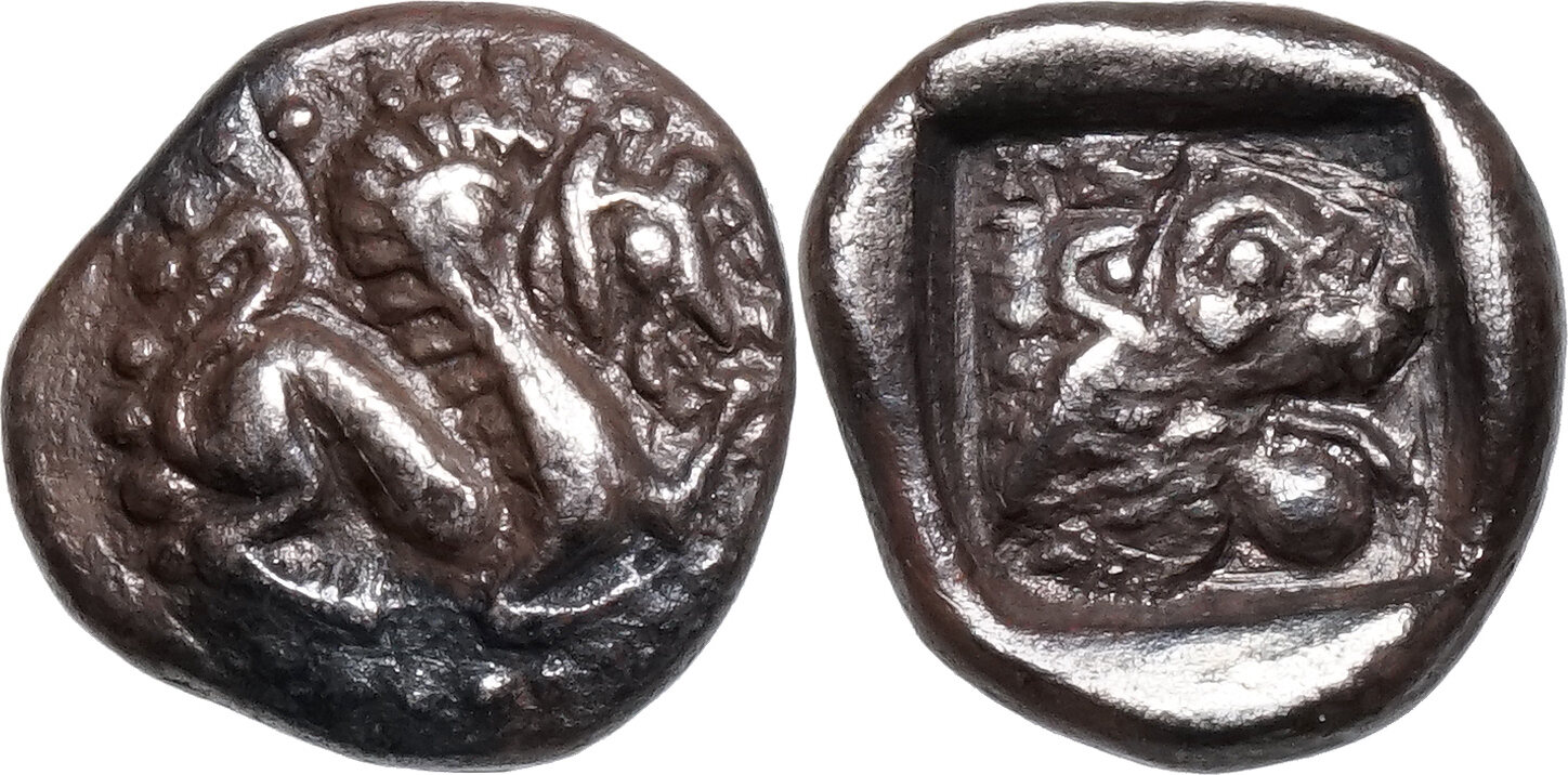 Troas, ASSOS AR Triobol 480-450 BCE Greif / Löwe. Feiner Stil! SEHR ...