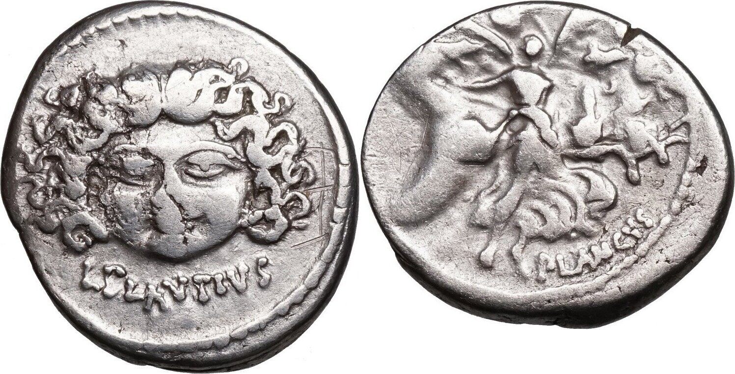 L. Plautius Plancus (47 BCE) AR Denar MEDUSA, Aurora mit ...