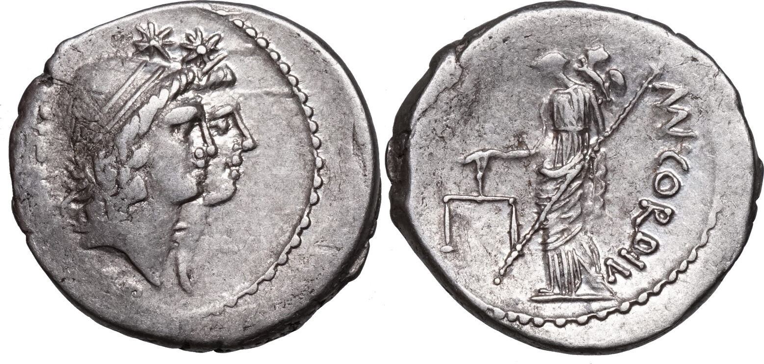 Mn. Cordius Rufus (46 BCE) AR Denar Rom, DIOSKUREN / VENUS mit Waage ...