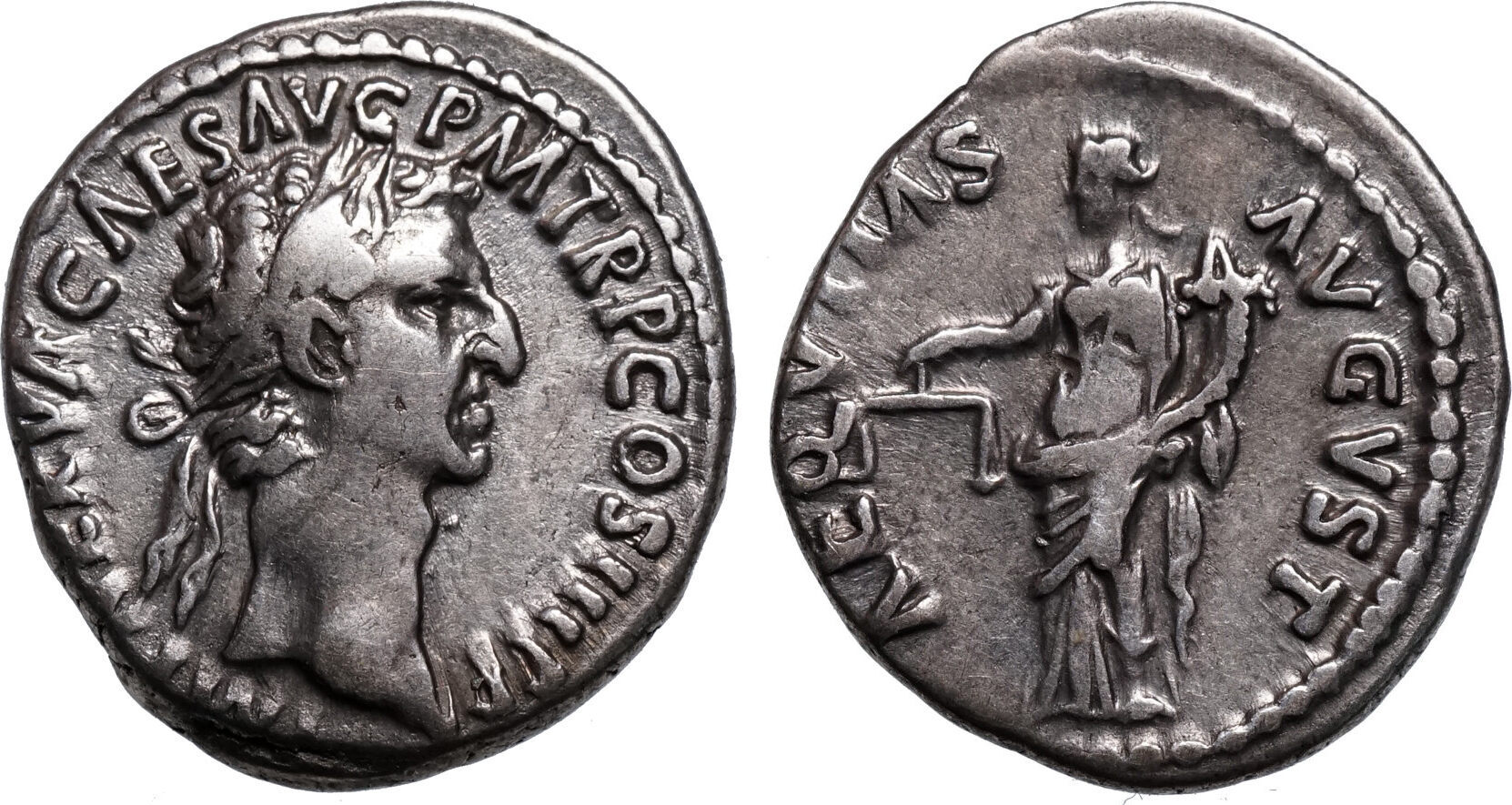 Nerva (96-98) Denar Rom. 97. Aequitas hält Waage und Füllhorn. VF | MA ...