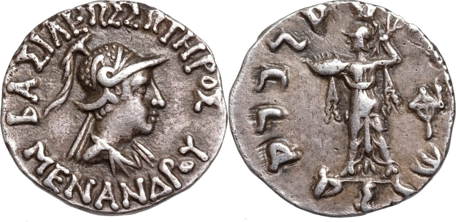 Baktrien, Menander I. (~165/55-130 BCE) AR Drachme Indo-Griechen ...