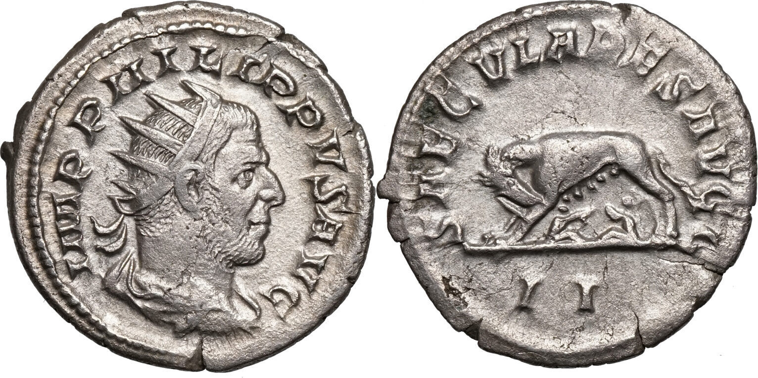 Philippus I. Arabs (244-249) AR Antoninian Rom, WÖLFIN/Lupa Romana mit ...