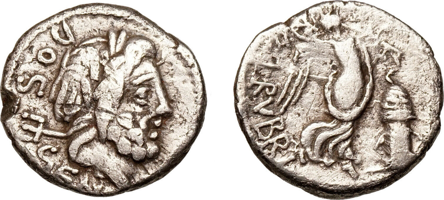 L. Rubrius Dossenus (87 BCE) AR Quinar Neptun, Dreizack, Viktoria VF ...