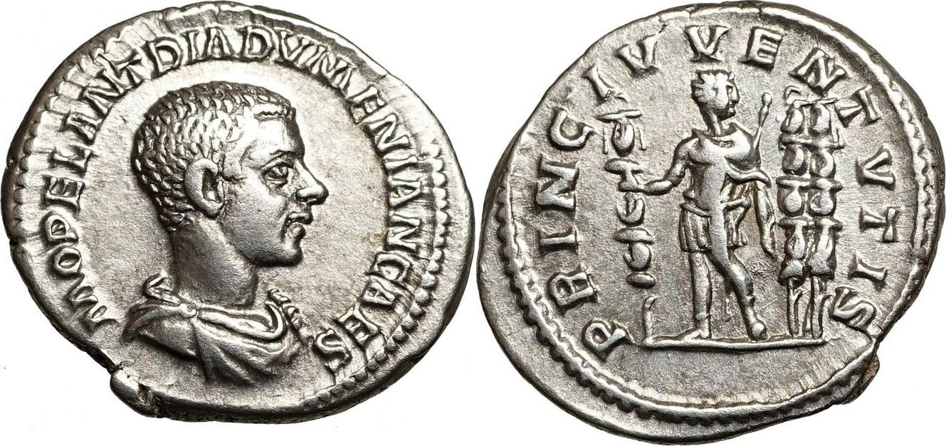Römische Kaiserzeit, DIADUMENIANUS AR Denar (217-218) Rom, Prinz neben ...