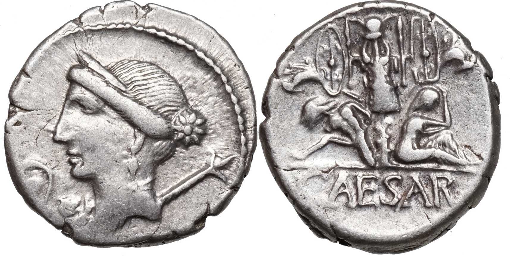 Römische Republik, JULIUS CAESAR (49-44 BCE) Denar (46-45 ...